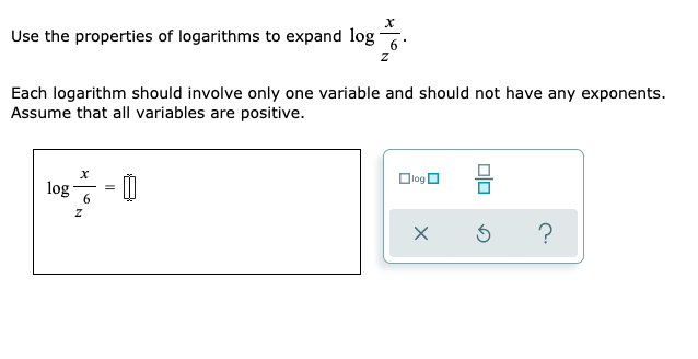 Solved Use the properties of logarithms to expand log Each | Chegg.com