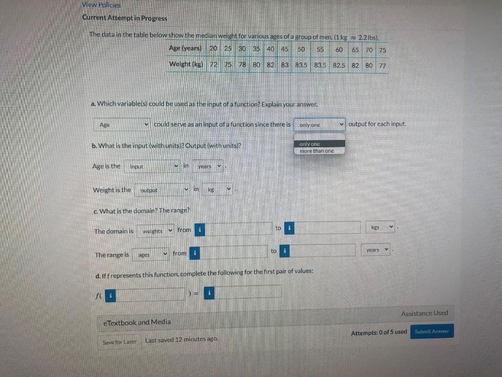 Solved The data in the table below show the median weight | Chegg.com