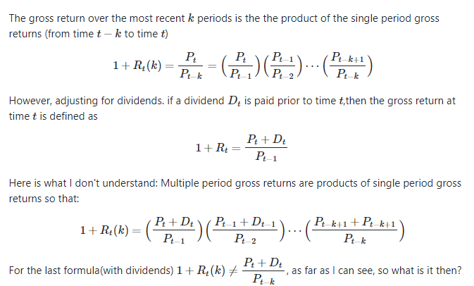 Solved The gross return over the most recent k periods is | Chegg.com