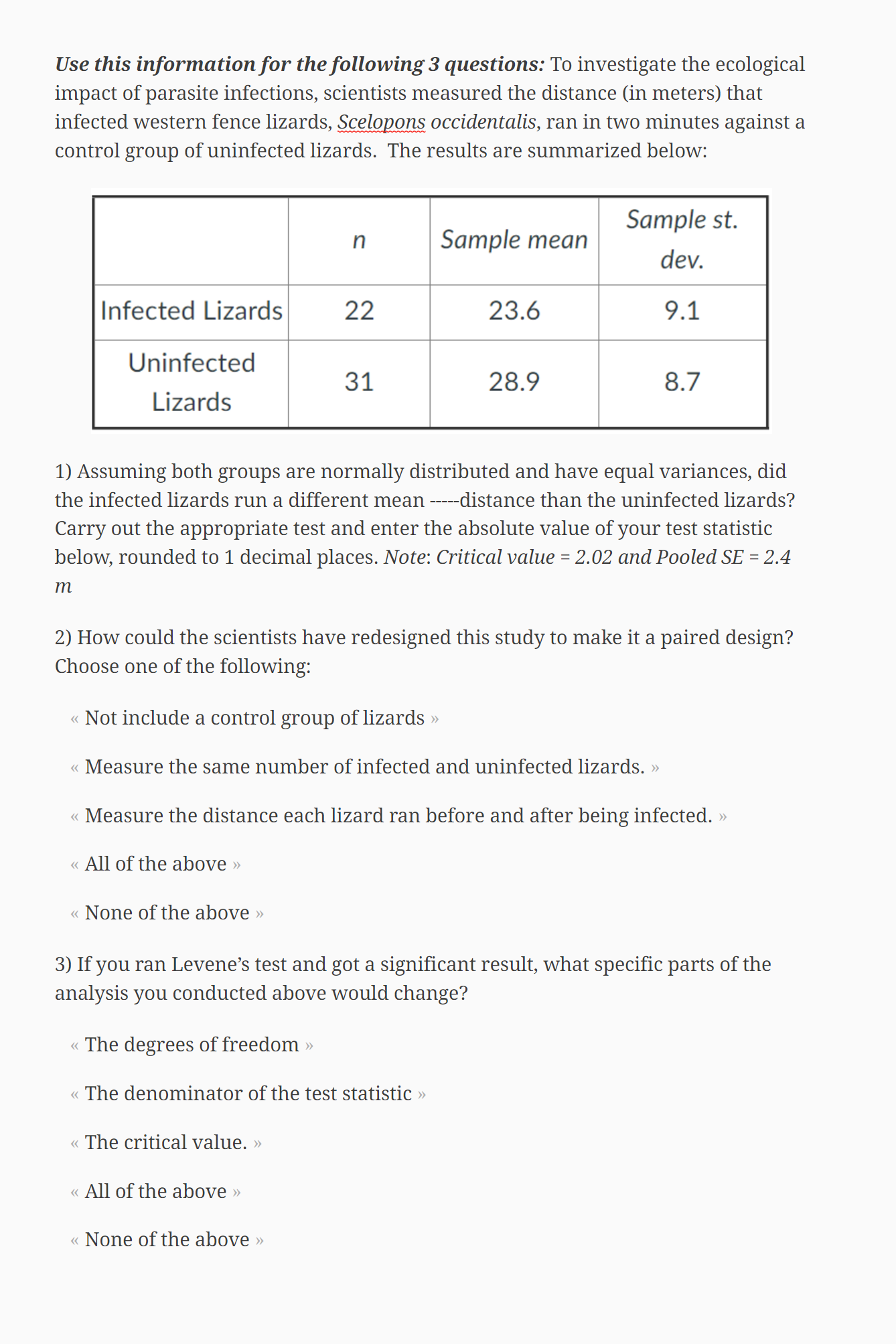 Solved Use this information for the following 3 questions: | Chegg.com