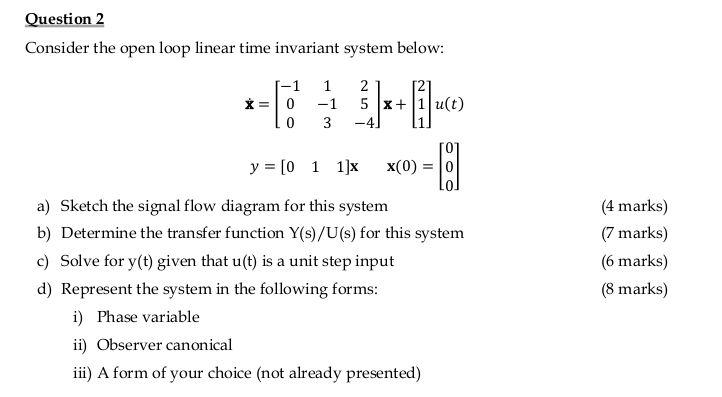 Solved Consider The Open Loop Linear Time Invariant System 
