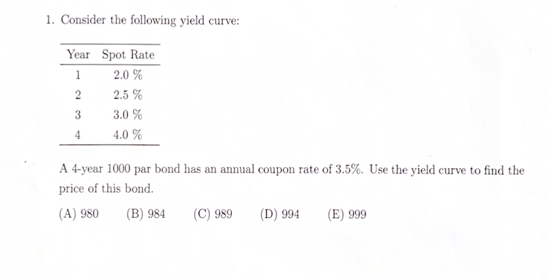 Solved Consider the following yield curve:A 4-year 1000 ﻿par | Chegg.com