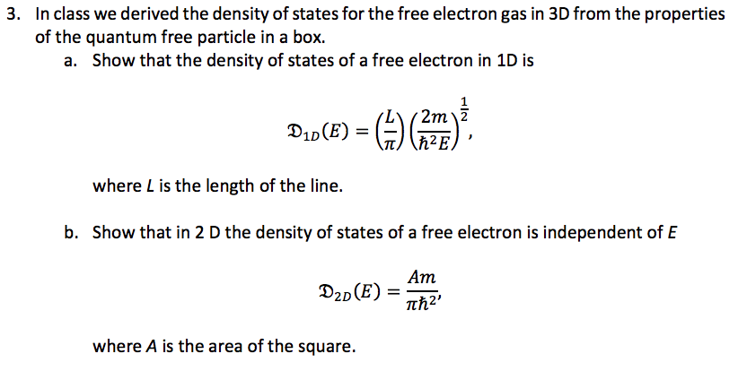 Solved 3. In class we derived the density of states for the | Chegg.com