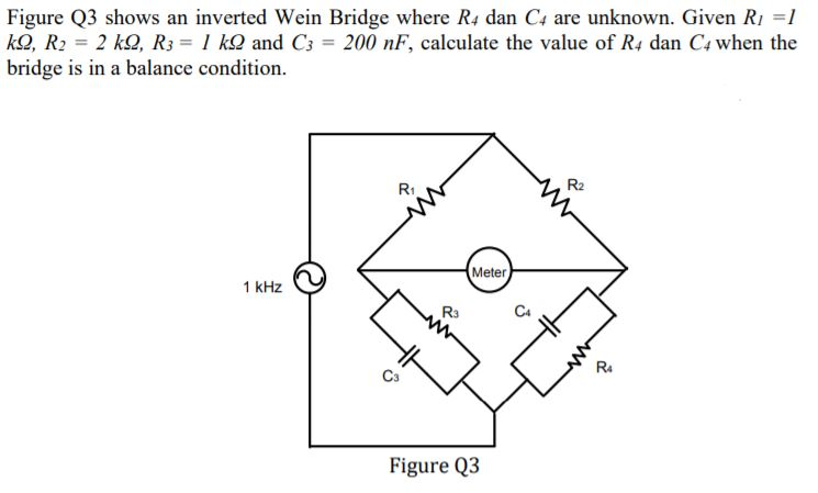 Solved Figure Q3 shows an inverted Wein Bridge where R4 dan | Chegg.com