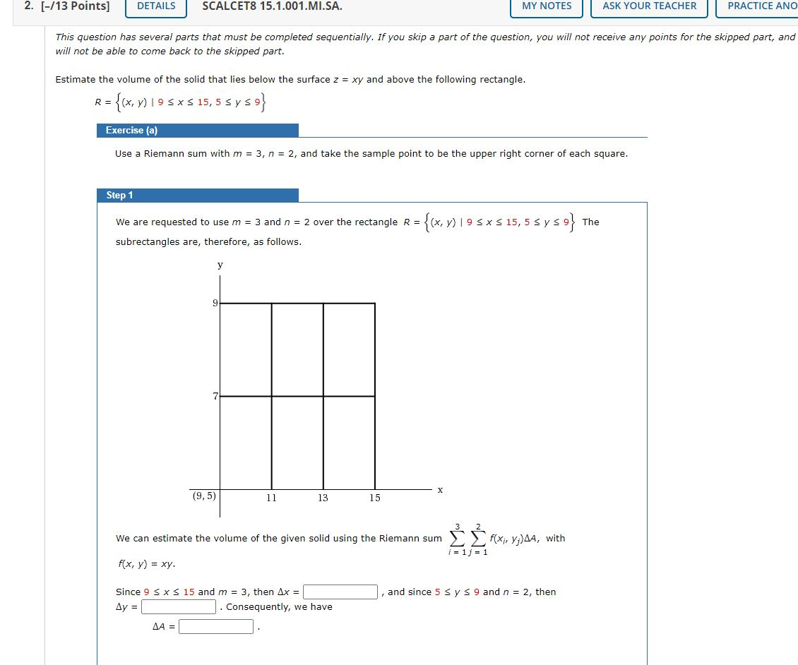 Solved 2. [-/13 Points] DETAILS SCALCET8 15.1.001.MI.SA. MY | Chegg.com
