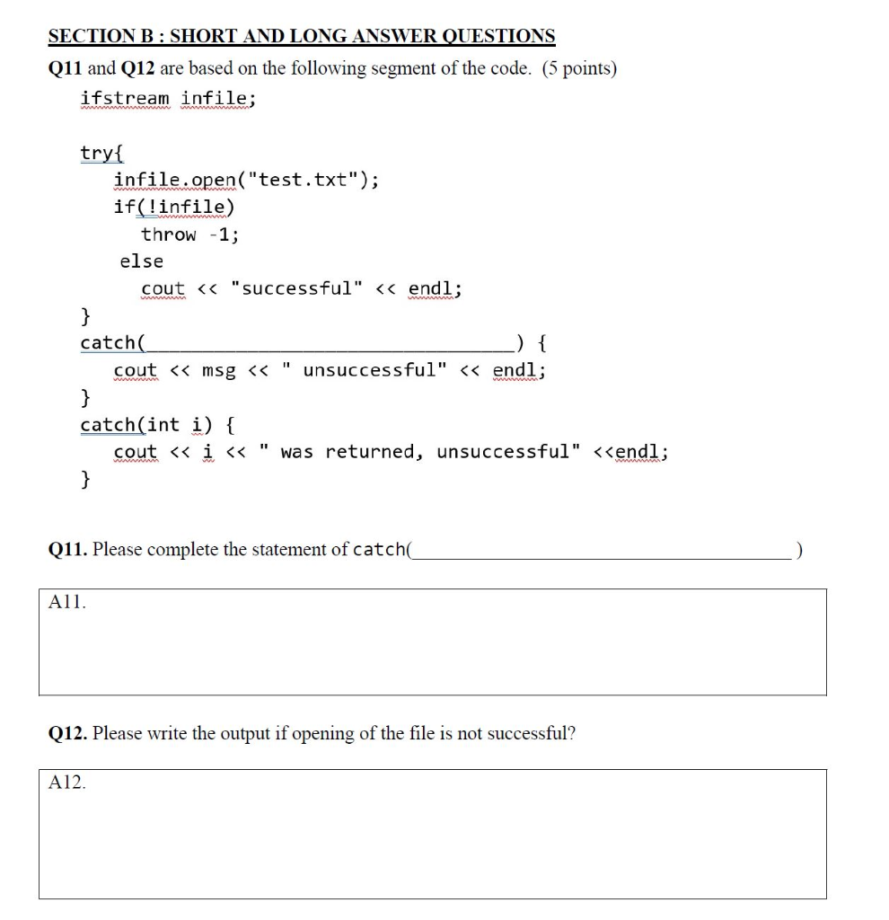 Solved SECTION B : SHORT AND LONG ANSWER QUESTIONS Q11 and | Chegg.com
