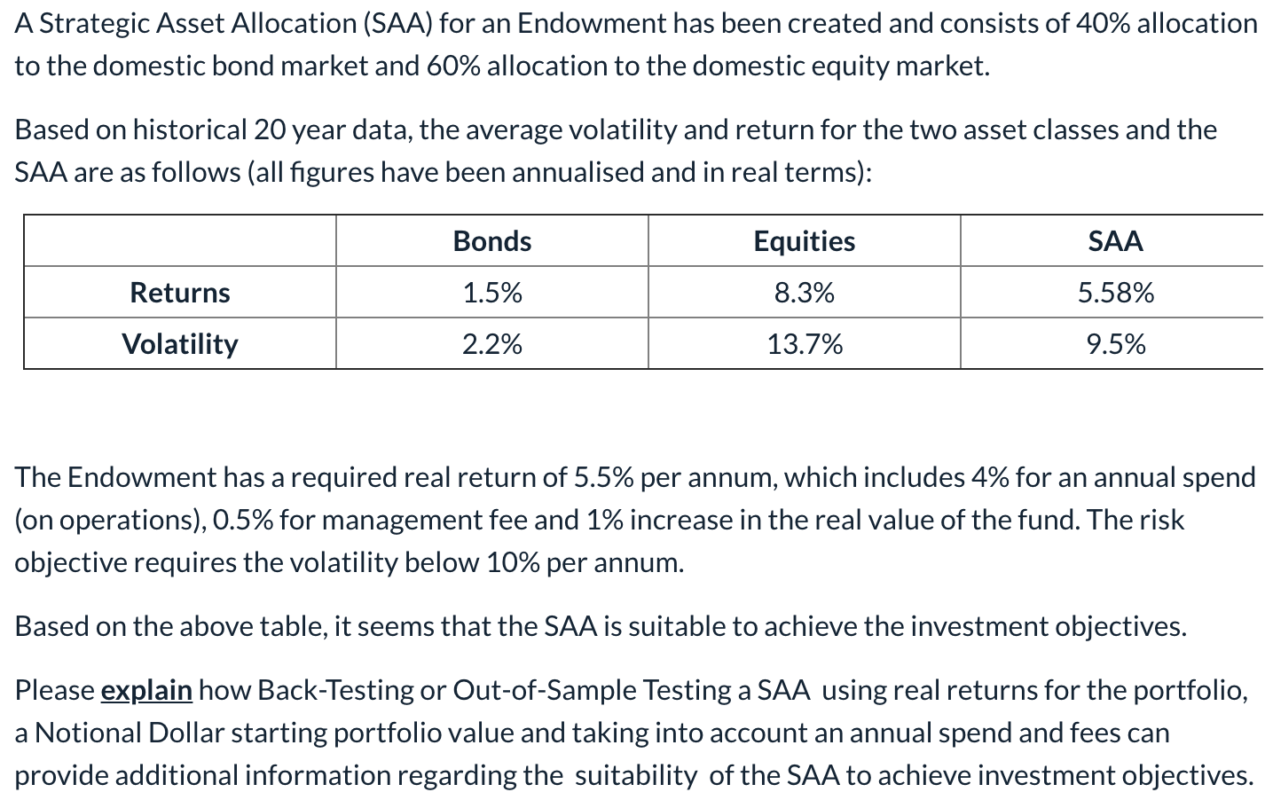A Strategic Asset Allocation (SAA) for an Endowment | Chegg.com