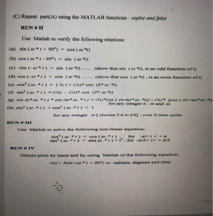 Solved C Repeat Parta Using The Matlab Functions Ezplot