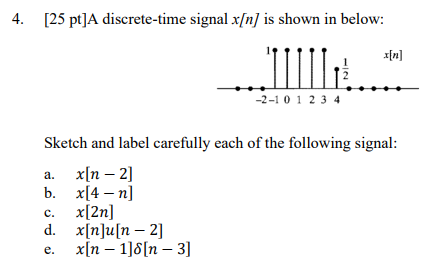 Solved [25 pt]A discrete-time signal x[n] is shown in below: | Chegg.com