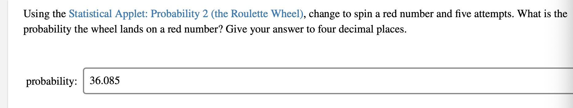 Using the Statistical Applet: Probability 2 (the | Chegg.com
