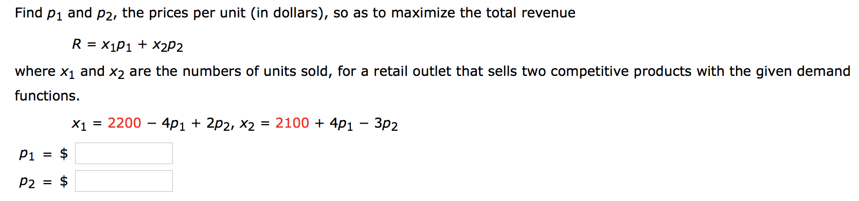 Solved Find p1 and P2, the prices per unit (in dollars), so | Chegg.com