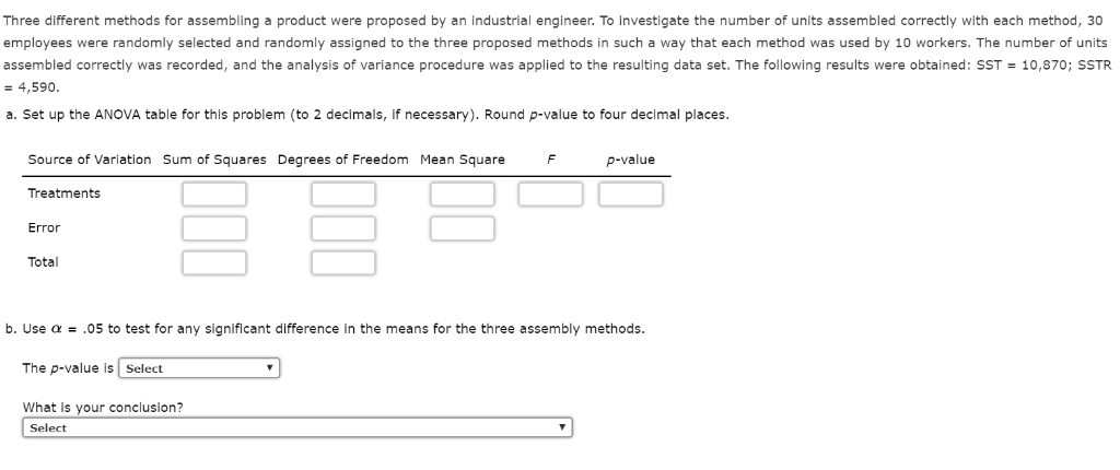 Solved Three different methods for assembling a product were | Chegg.com