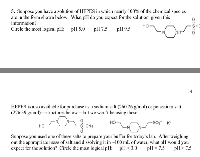 Solved 5. Suppose you have a solution of HEPES in which | Chegg.com