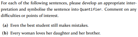 Solved For each of the following sentences, please develop | Chegg.com