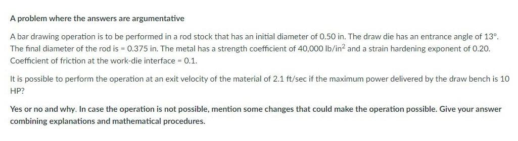 Solved A problem where the answers are argumentative A bar | Chegg.com