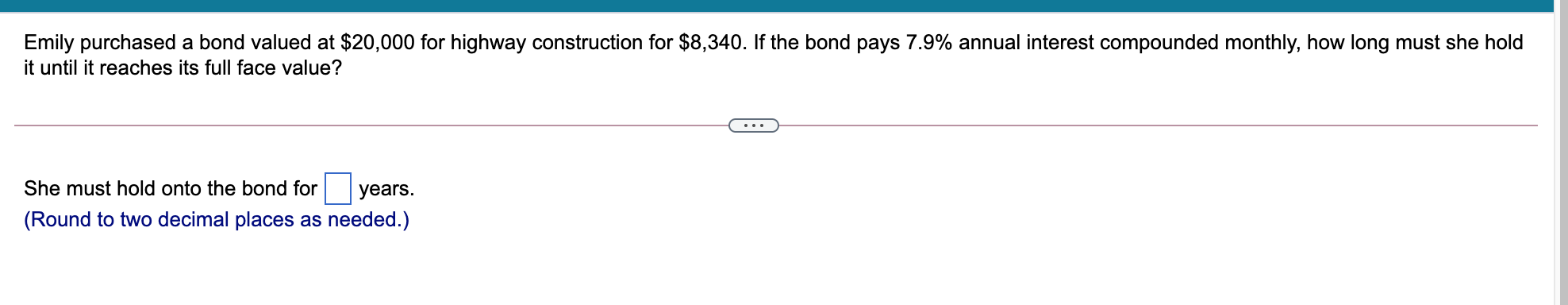 Solved Emily purchased a bond valued at $20,000 for highway | Chegg.com