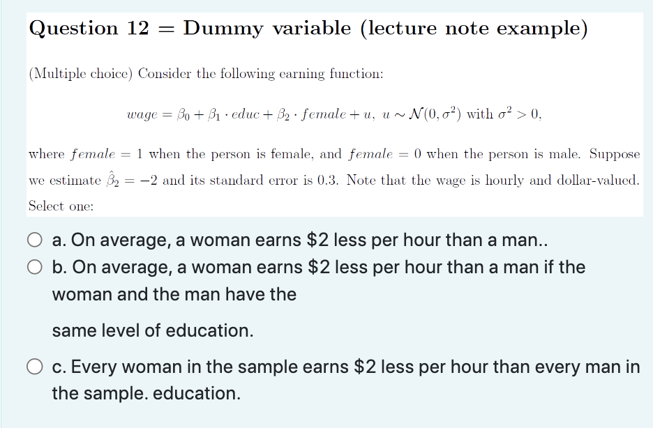 Solved Question 12= ﻿Dummy variable (lecture note | Chegg.com