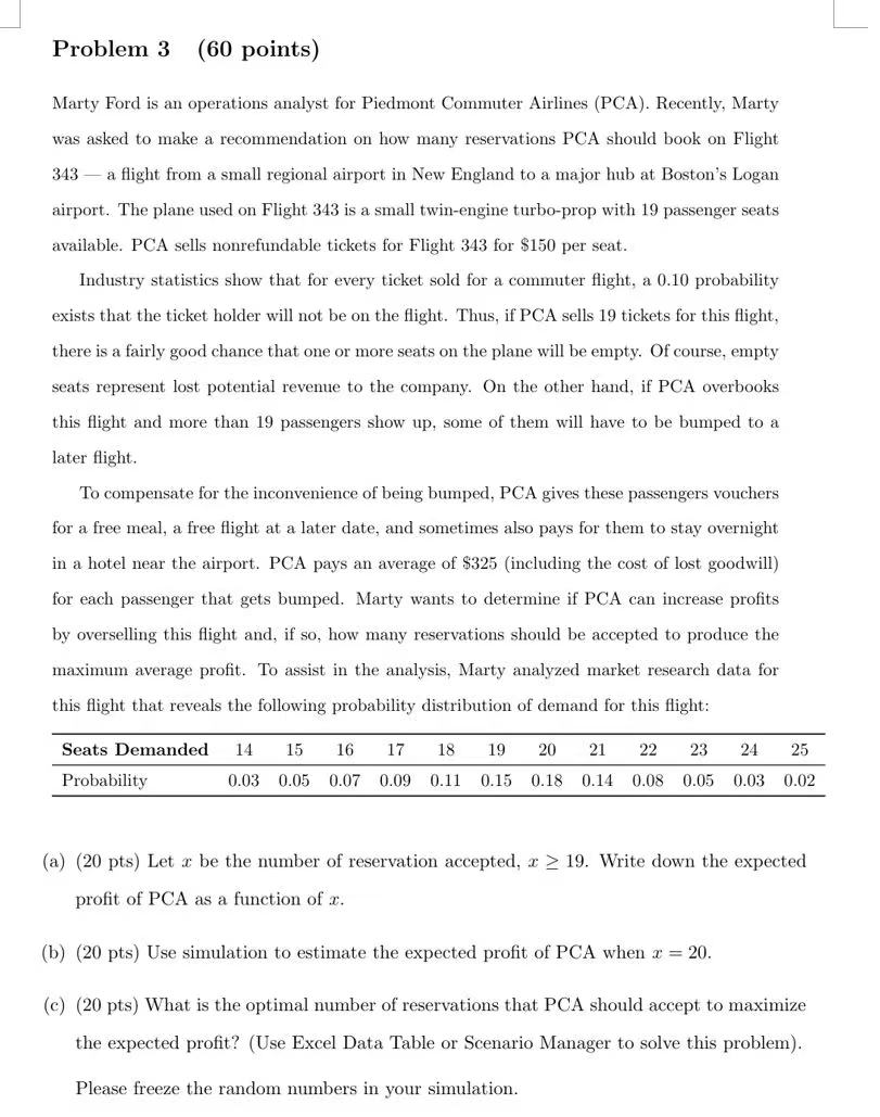 Solved Problem 3 (60 ﻿points)Marty Ford is an operations | Chegg.com