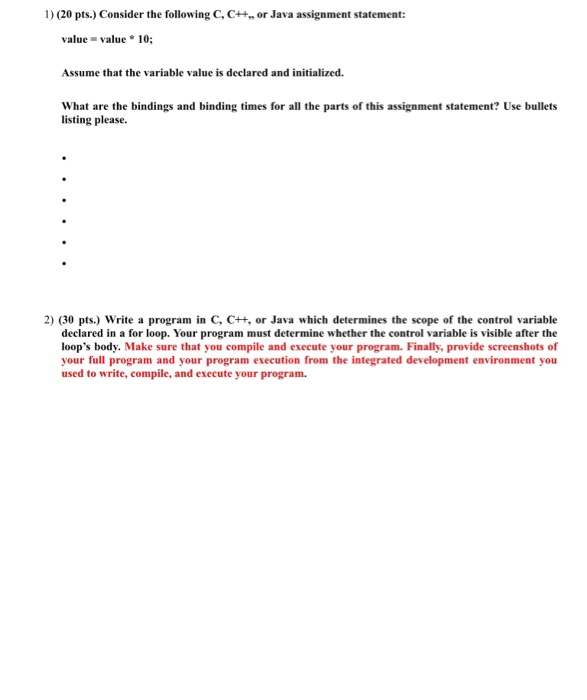 Solved 1) (20 pts.) Consider the following C, C+or Java | Chegg.com
