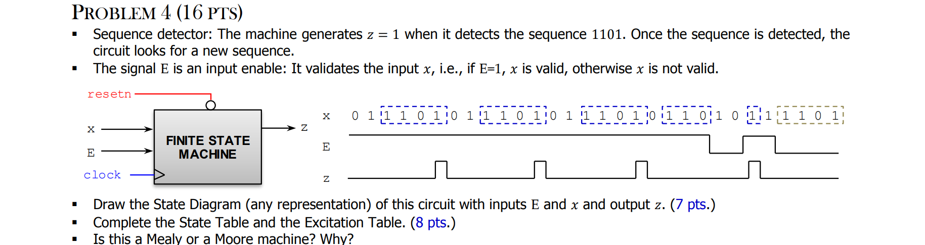 Solved PROBLEM 4 (16 PTS) Sequence detector: The machine | Chegg.com