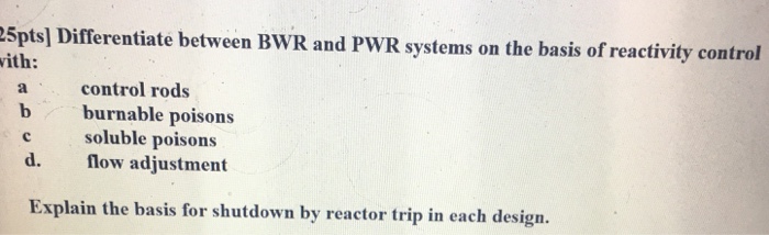 Solved Differentiate between BWR and PWR systems on the | Chegg.com