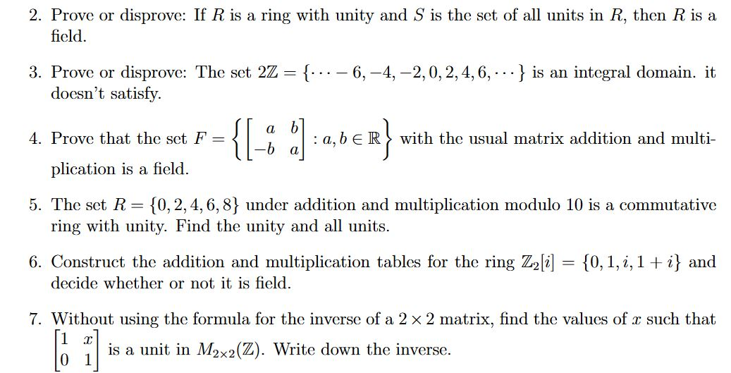 Solved 2. Prove or disprove: If R is a ring with unity and S | Chegg.com