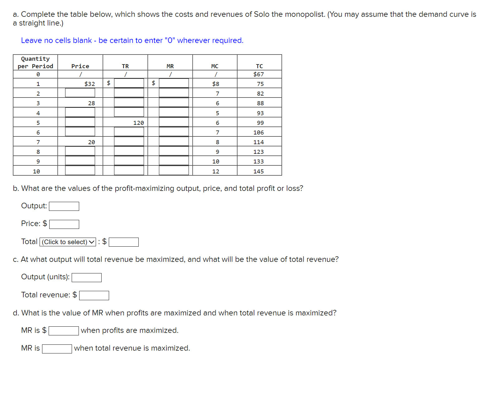 Solved a. Complete the table below, which shows the costs | Chegg.com