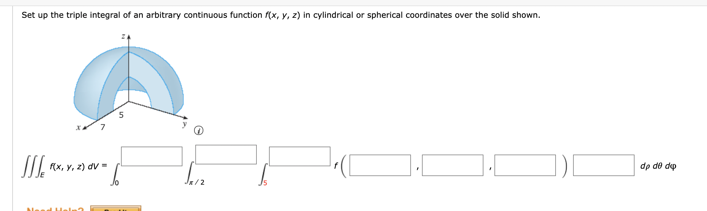 Solved Set up the triple integral of an arbitrary continuous | Chegg.com