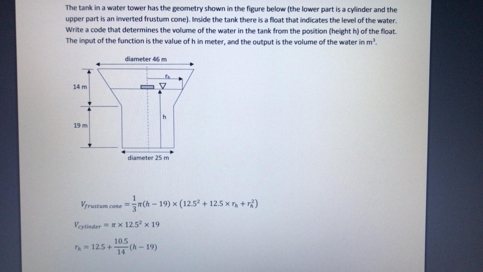 Solved The tank in a water tower has the geometry shown in | Chegg.com