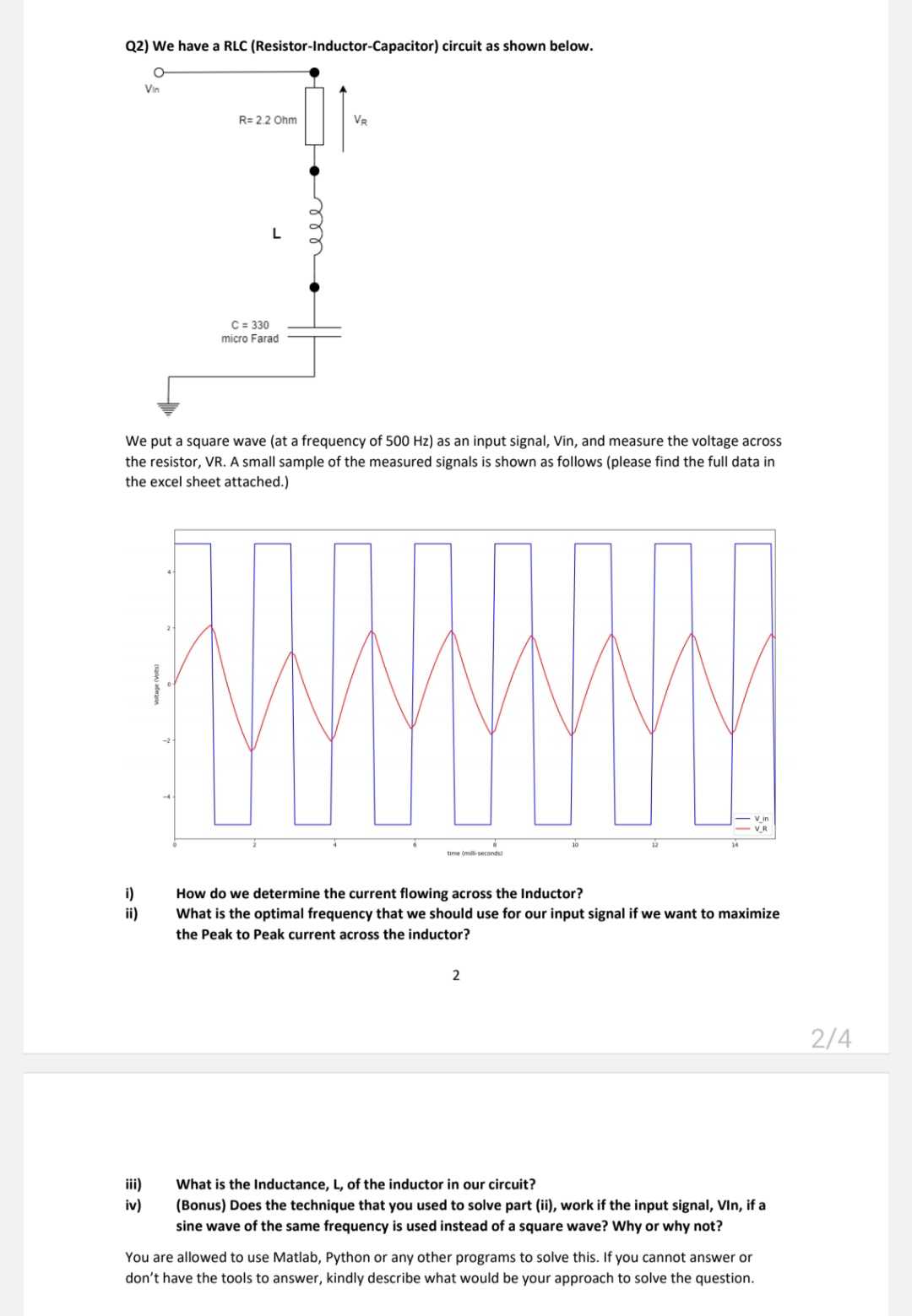 Solved Q2 ﻿we Have A Rlc Resistor Inductor Capacitor