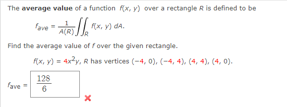 Solved The average value of a function f(x,y) over a | Chegg.com