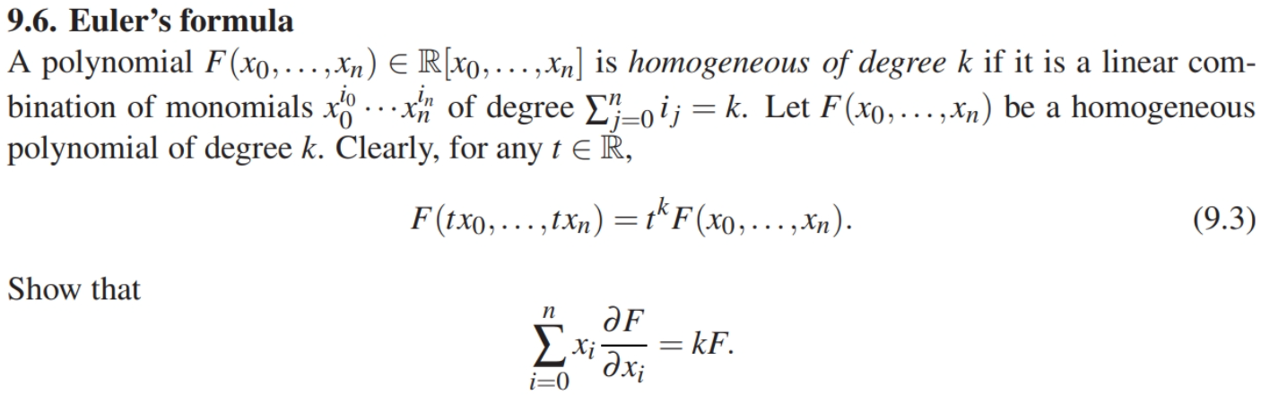 Solved 9.6. Euler's formula A polynomial F(XO, ... , Xn) € | Chegg.com