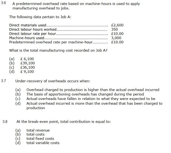 Solved 3.6 A predetermined overhead rate based on | Chegg.com