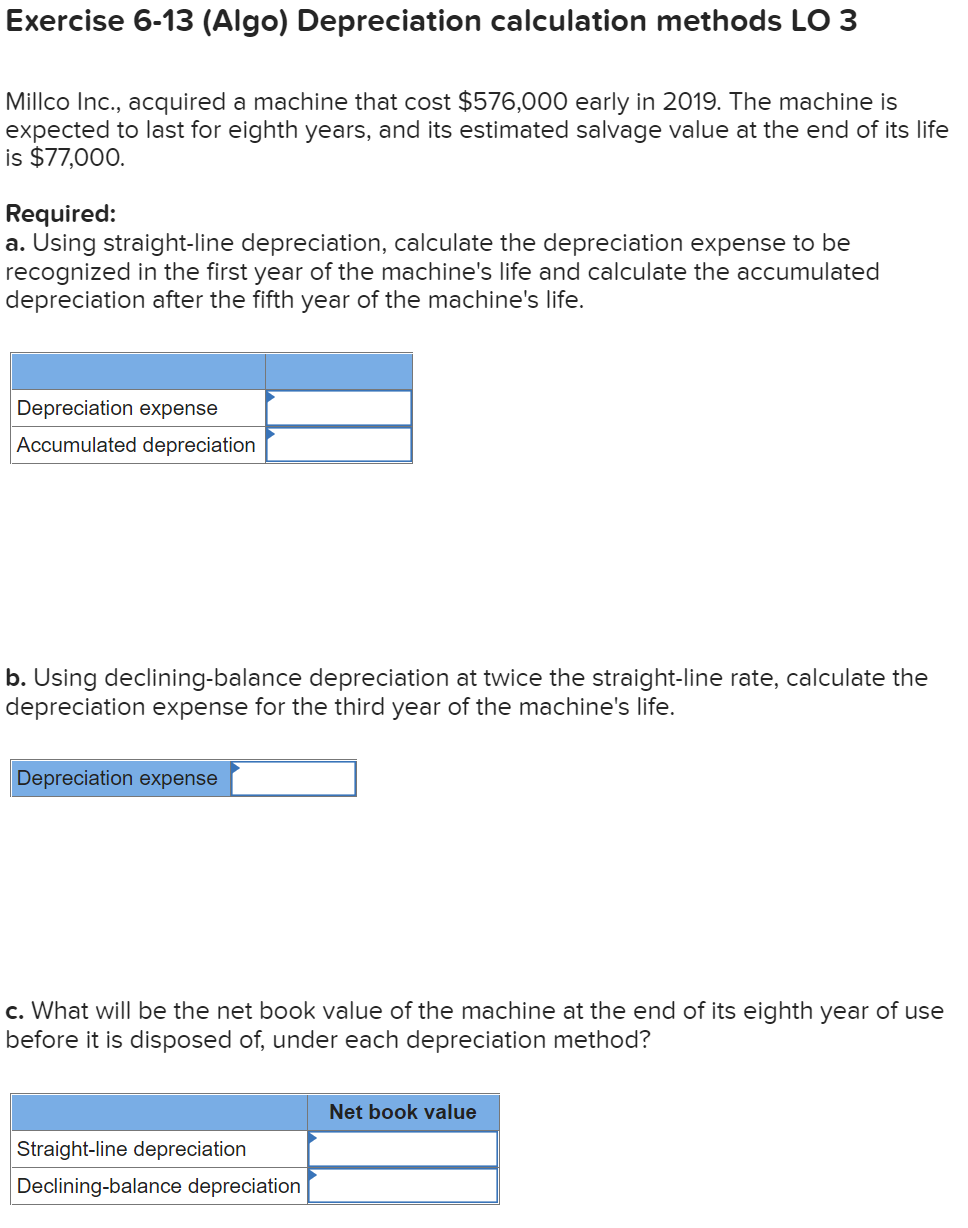 Solved Exercise 6-13 (Algo) Depreciation calculation methods | Chegg.com