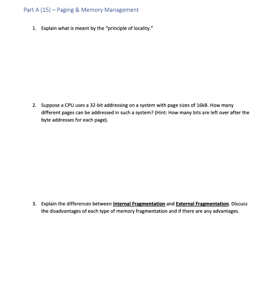 Solved Part A (15) - Paging & Memory Management 1. Explain | Chegg.com