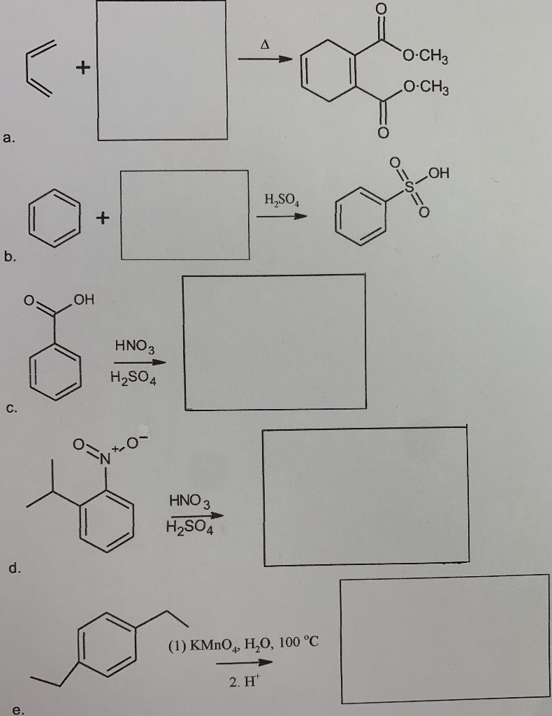 Solved Δ E + O-CH3 LO-CH3 a. OH H2SO4 :s=0 + b. OH HNO3 | Chegg.com