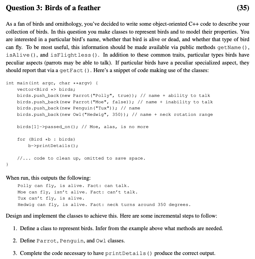 Solved Question 3 Birds Of A Feather As A Fan Of Birds And