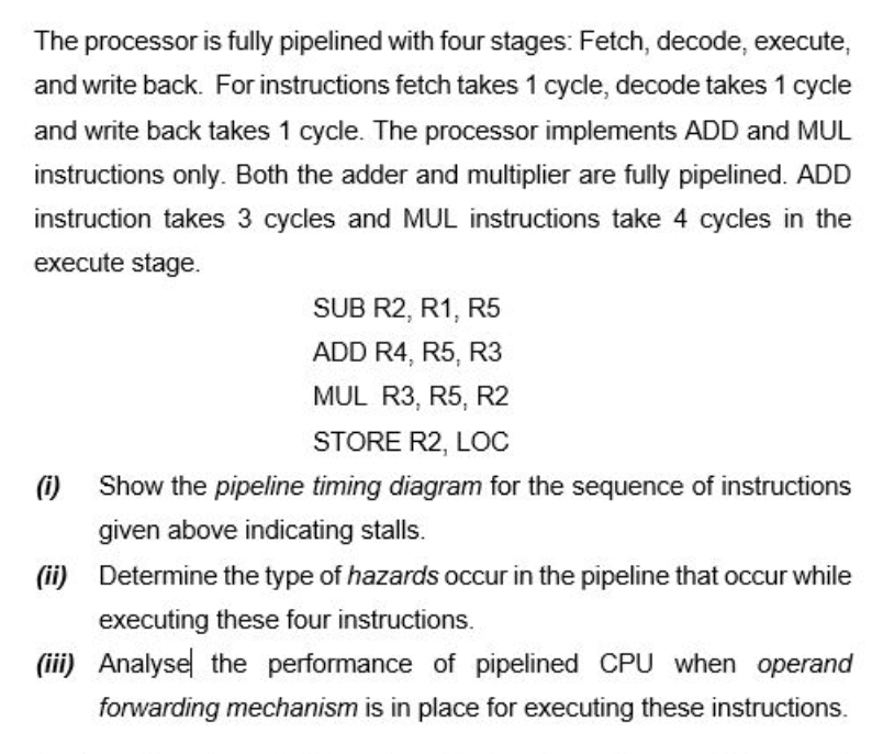 Solved The processor is fully pipelined with four stages: | Chegg.com
