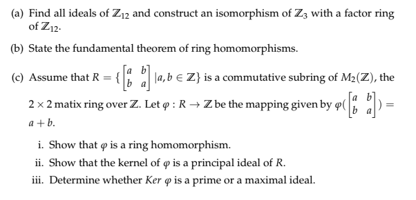 Solved (a) Find all ideals of Z12 and construct an | Chegg.com