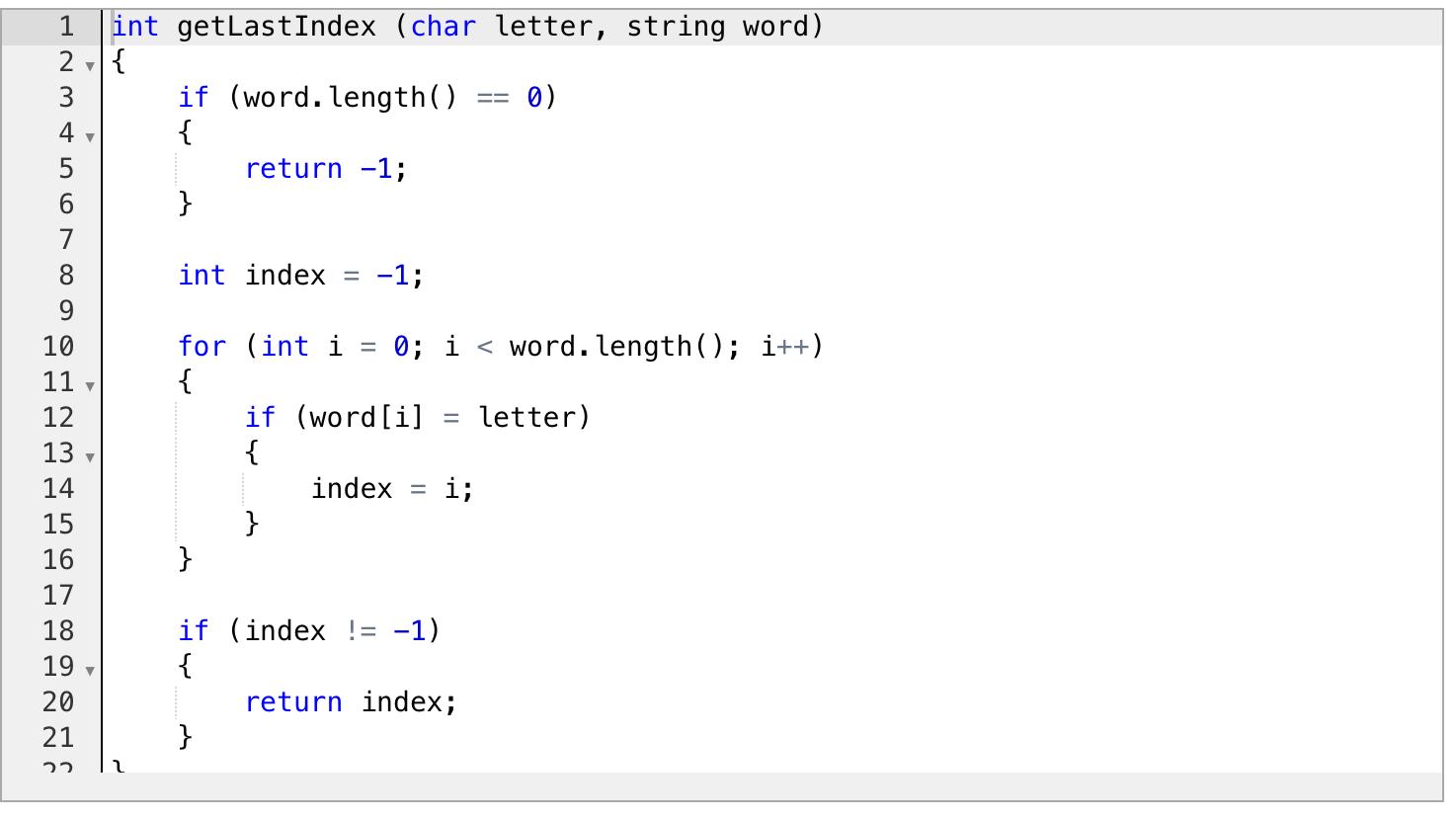 Solved Write a function to return the last index at which a | Chegg.com