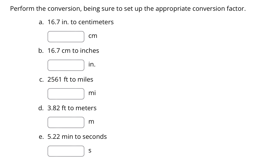 Solved Change the following measurement to the appropriate | Chegg.com
