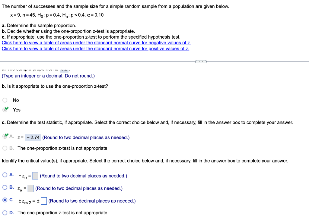 Solved The number of successes and the sample size for a | Chegg.com