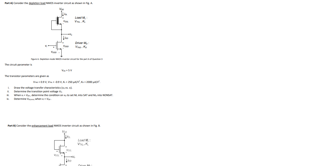 Solved Part A) Consider the depletion load NMOS inverter | Chegg.com