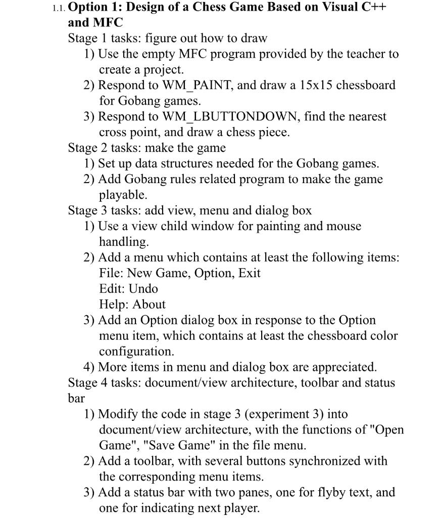1.1. Option 1: Design of a Chess Game Based on Visual | Chegg.com
