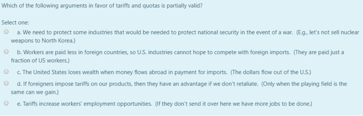 Solved Which of the following arguments in favor of tariffs | Chegg.com