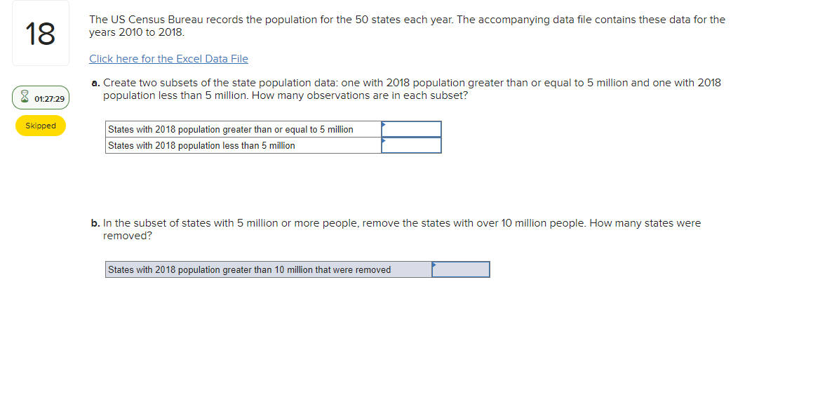 Solved The US Census Bureau records the population for the | Chegg.com