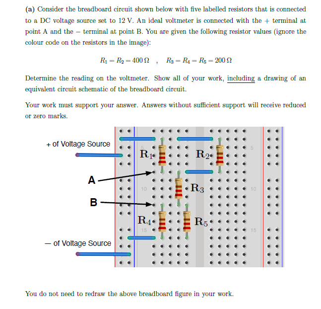 Solved (a) Consider the breadboard circuit shown below with | Chegg.com
