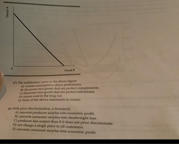 Solved Good B 47) The indifference curve in the above figure | Chegg.com