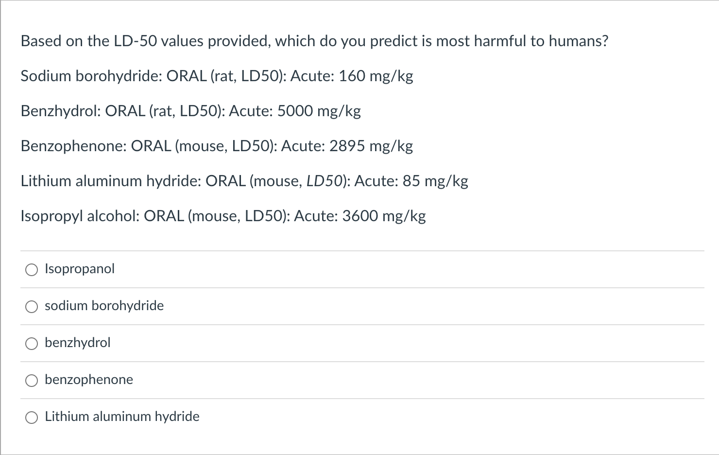 Solved Based on the LD-50 values provided, which do you | Chegg.com