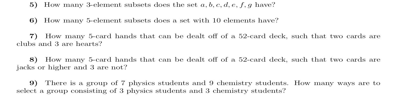 Solved 5) How many 3-element subsets does the set a, b, c, | Chegg.com
